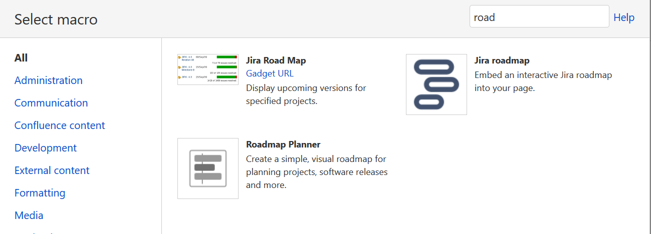 Not able to add Road map in CONFLUENCE