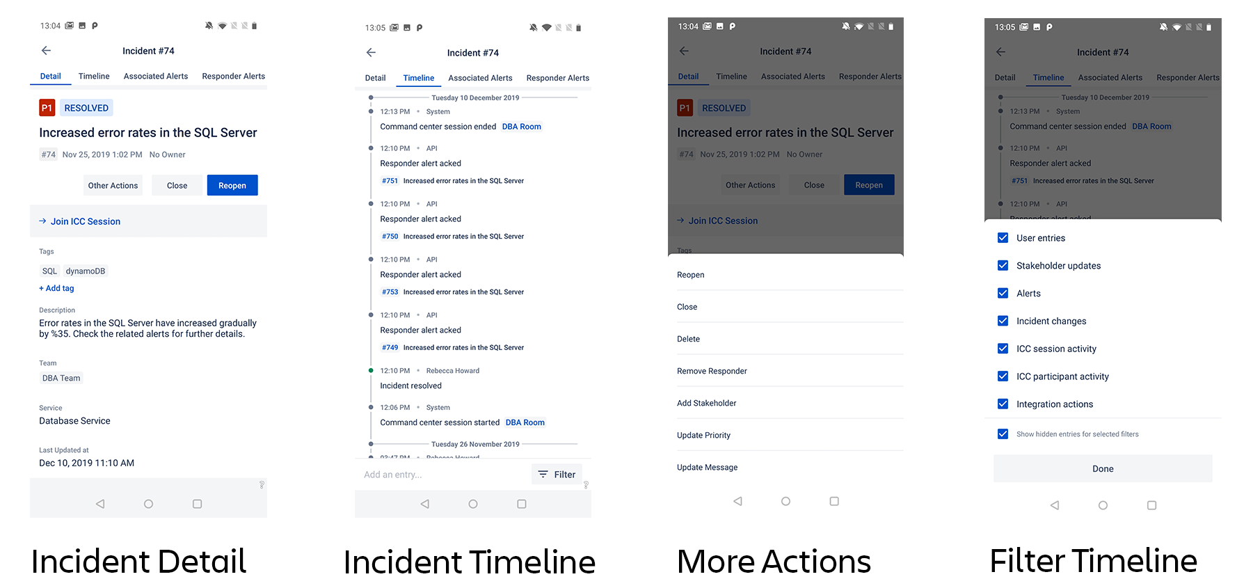 Manage incident timeline from Opsgenie mobile app