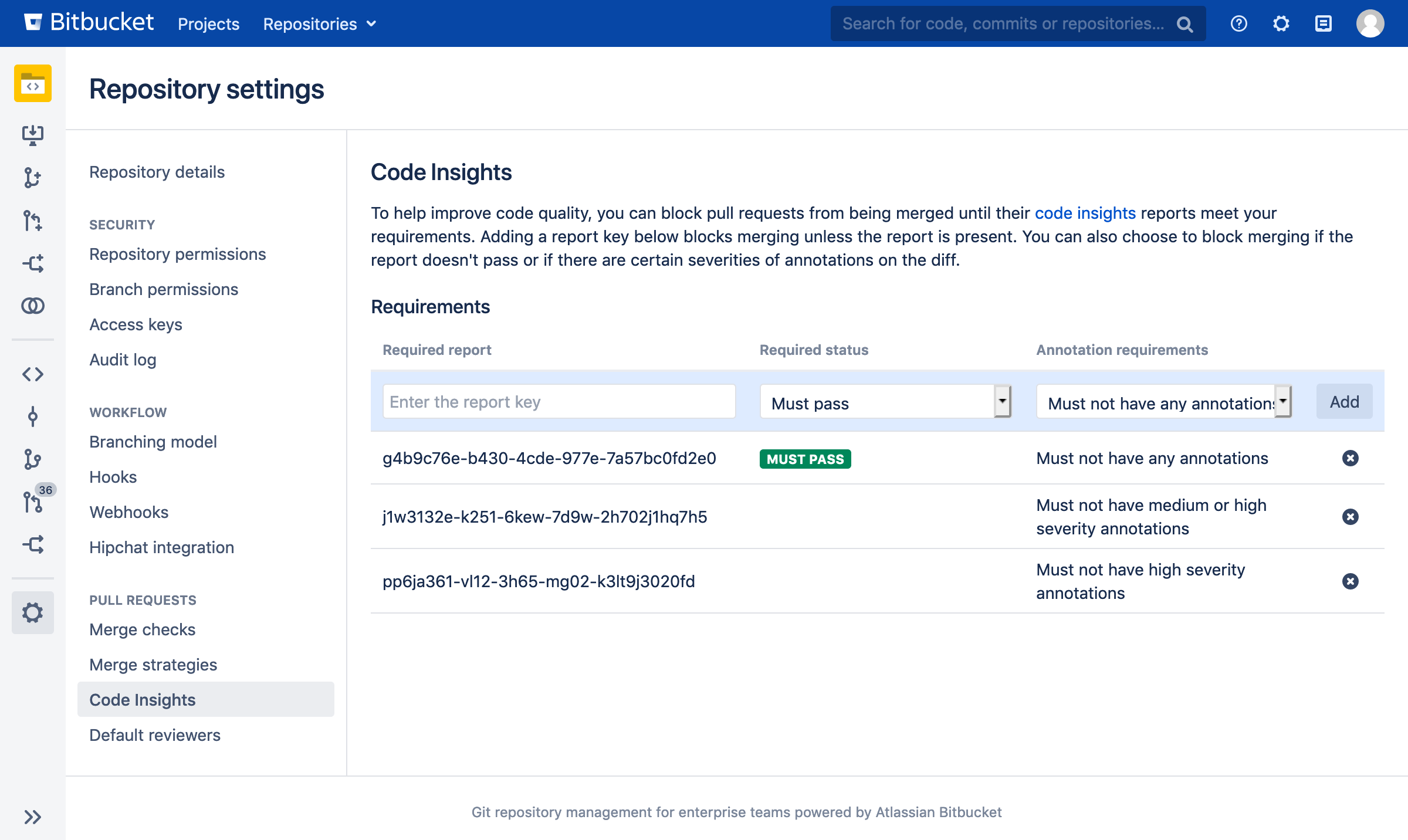 Bitbucket Server Code Insights Merge Checks released in 6.9