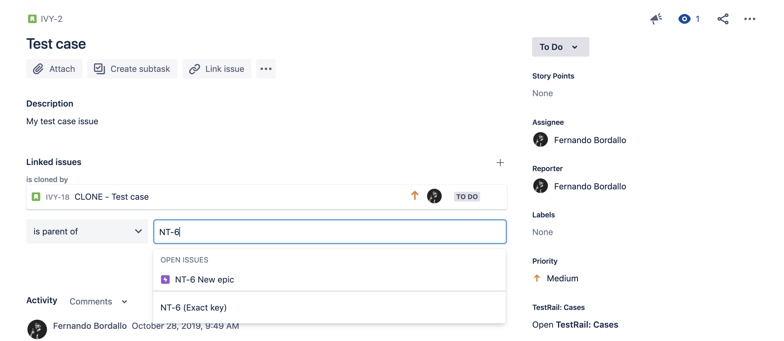 Add "Parent Link" to classic project issues