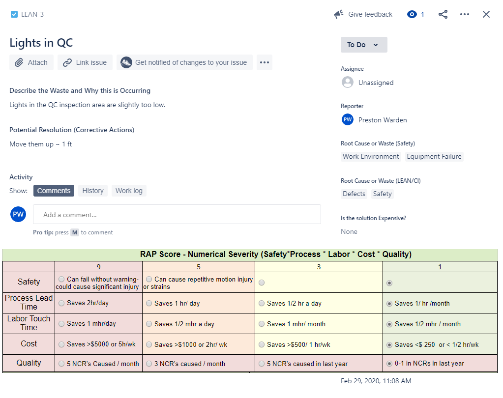 Build Table in Issue Screen