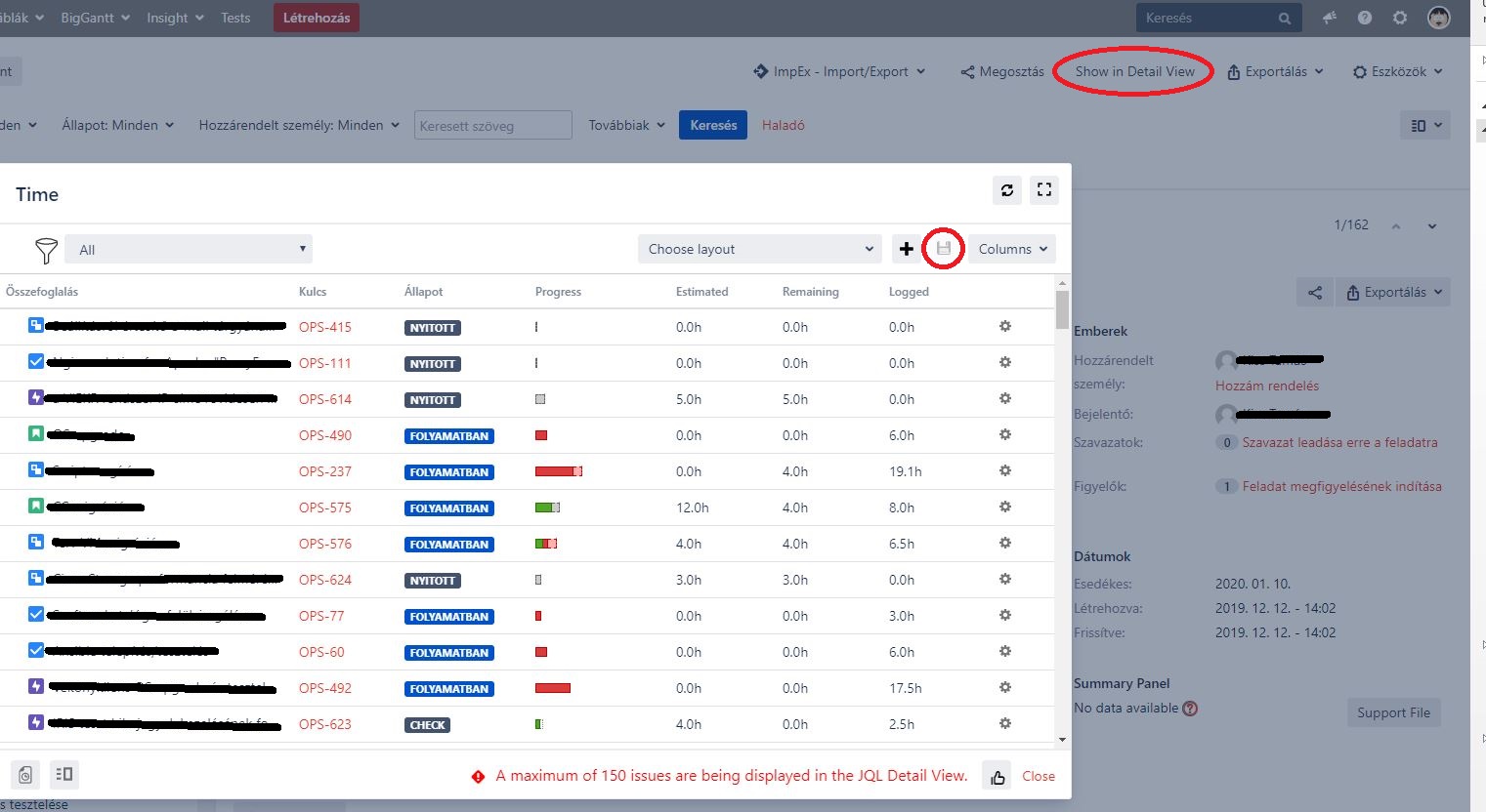 Show in detail view save layout
