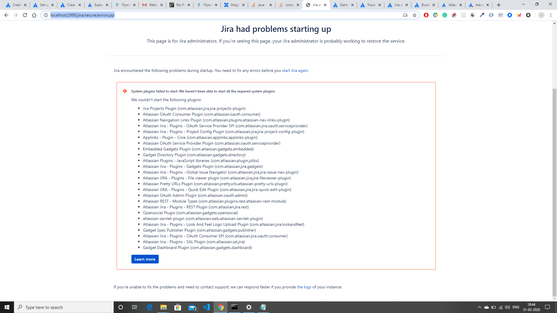 Error page While creating a plugin for Jira.