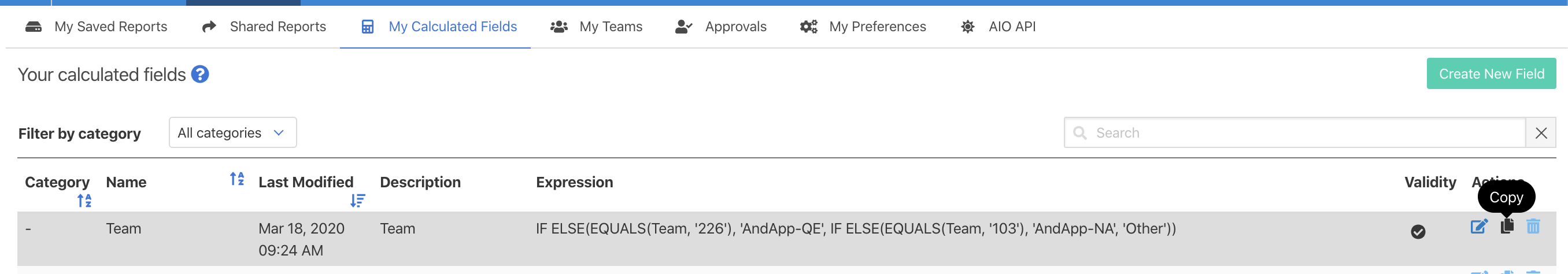 How to copy a calculated field in AIO report