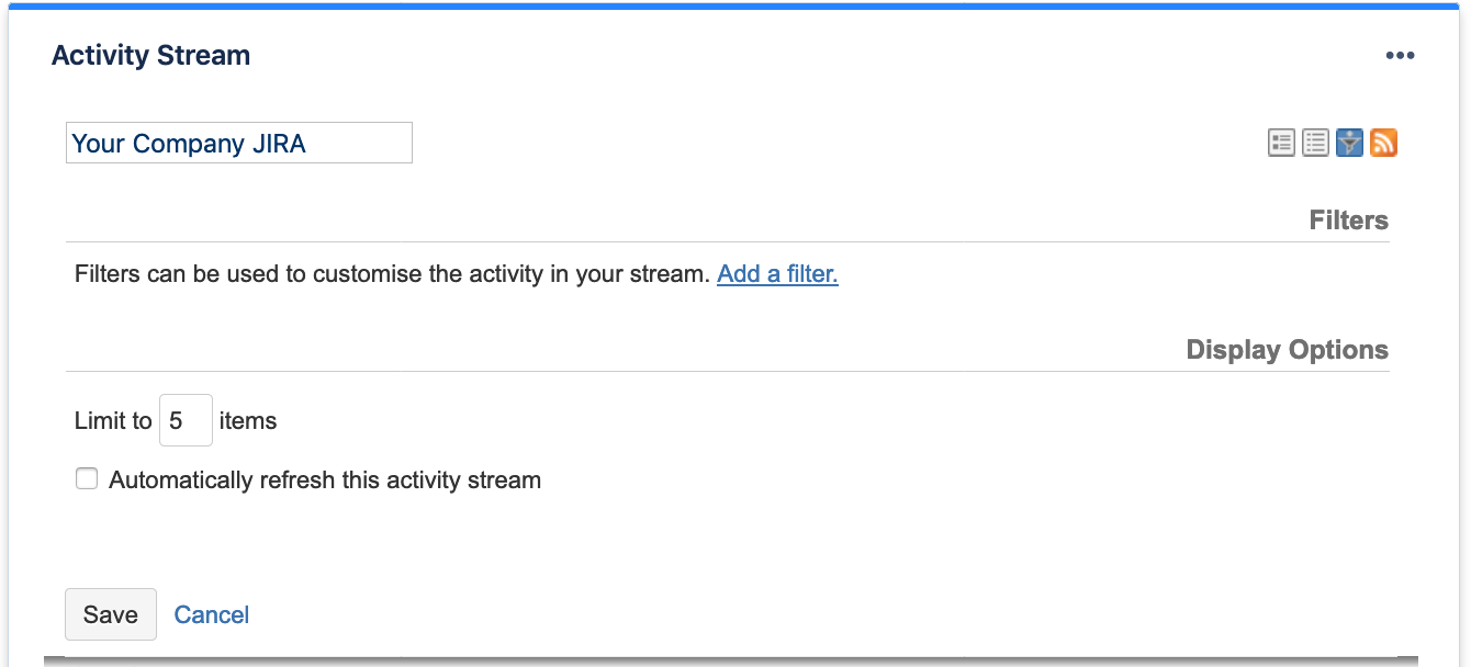 Dashboard - Create Activity Stream just for update...