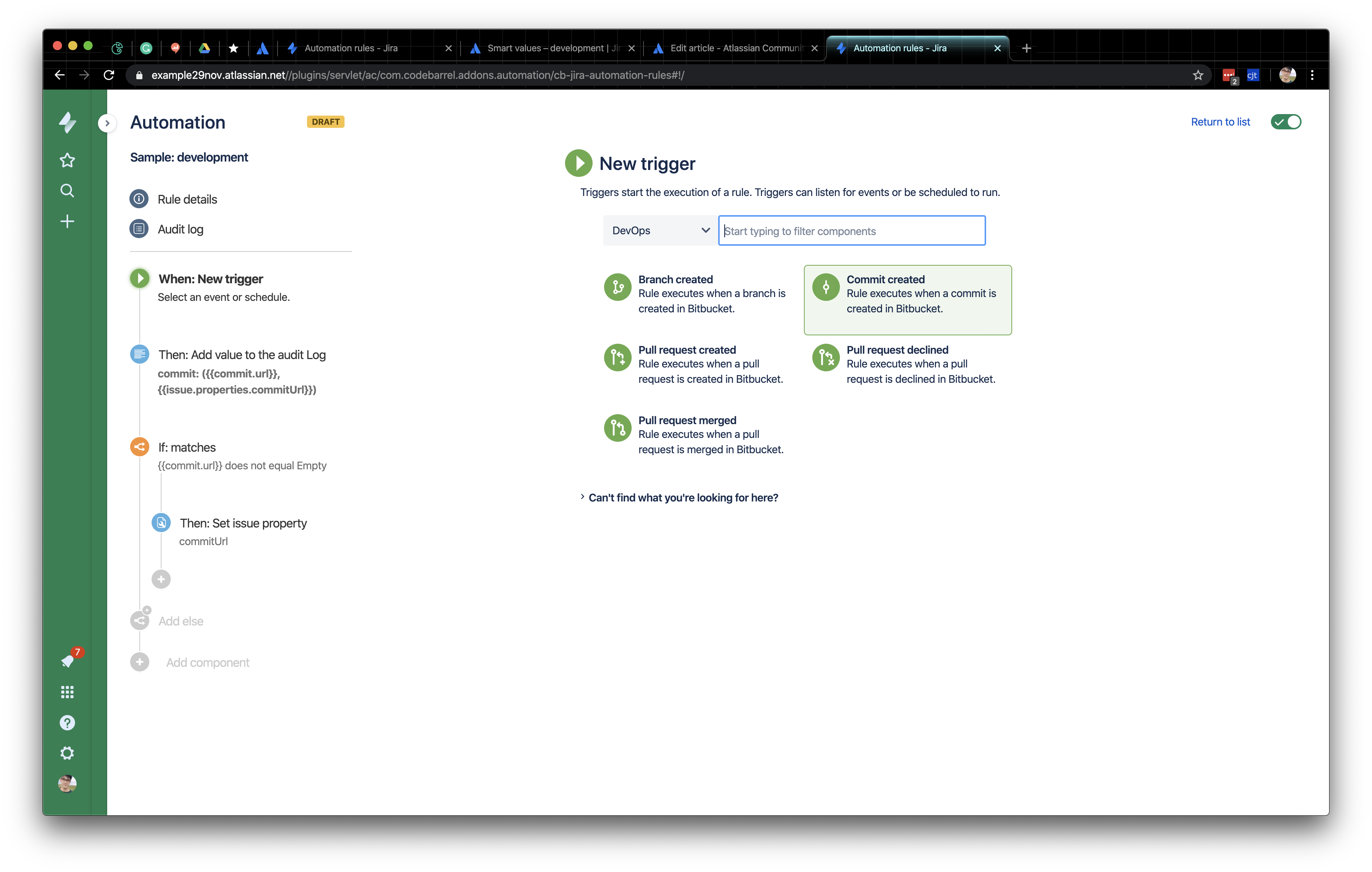 Access to development-wise smart values in Jira Au... - Atlassian Community