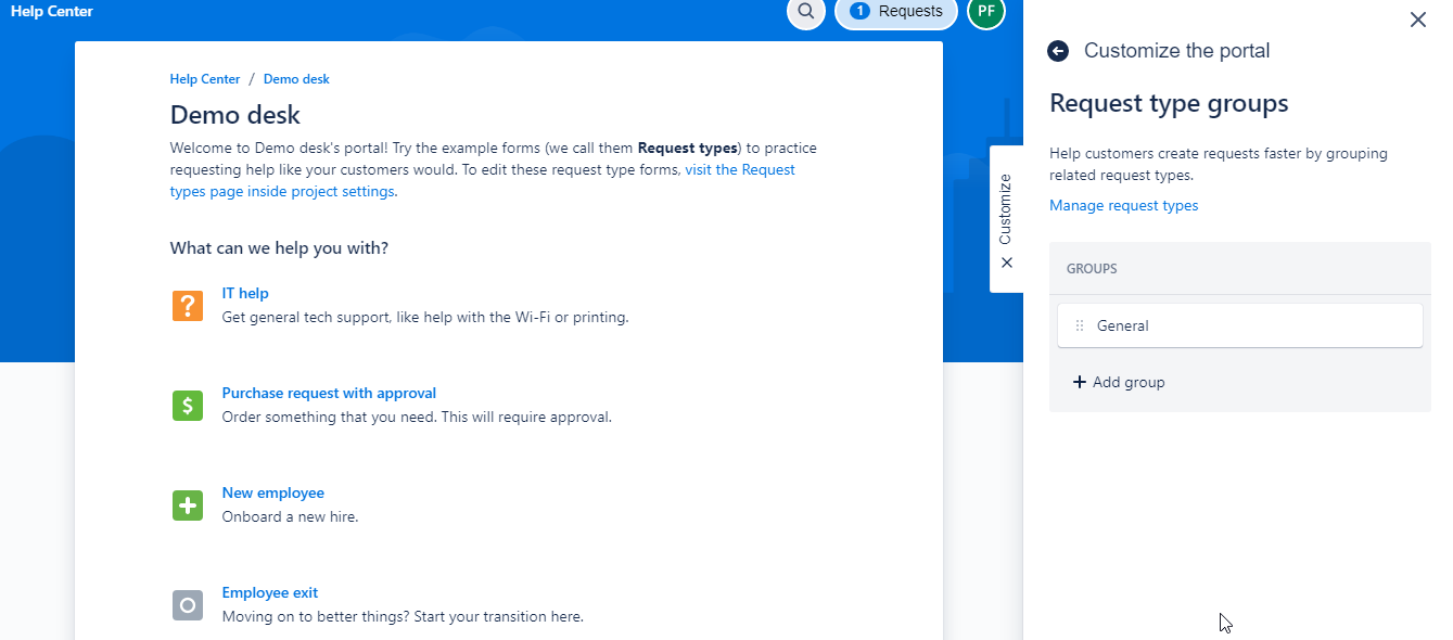JIRA servicedesk customer portal showing additiona...