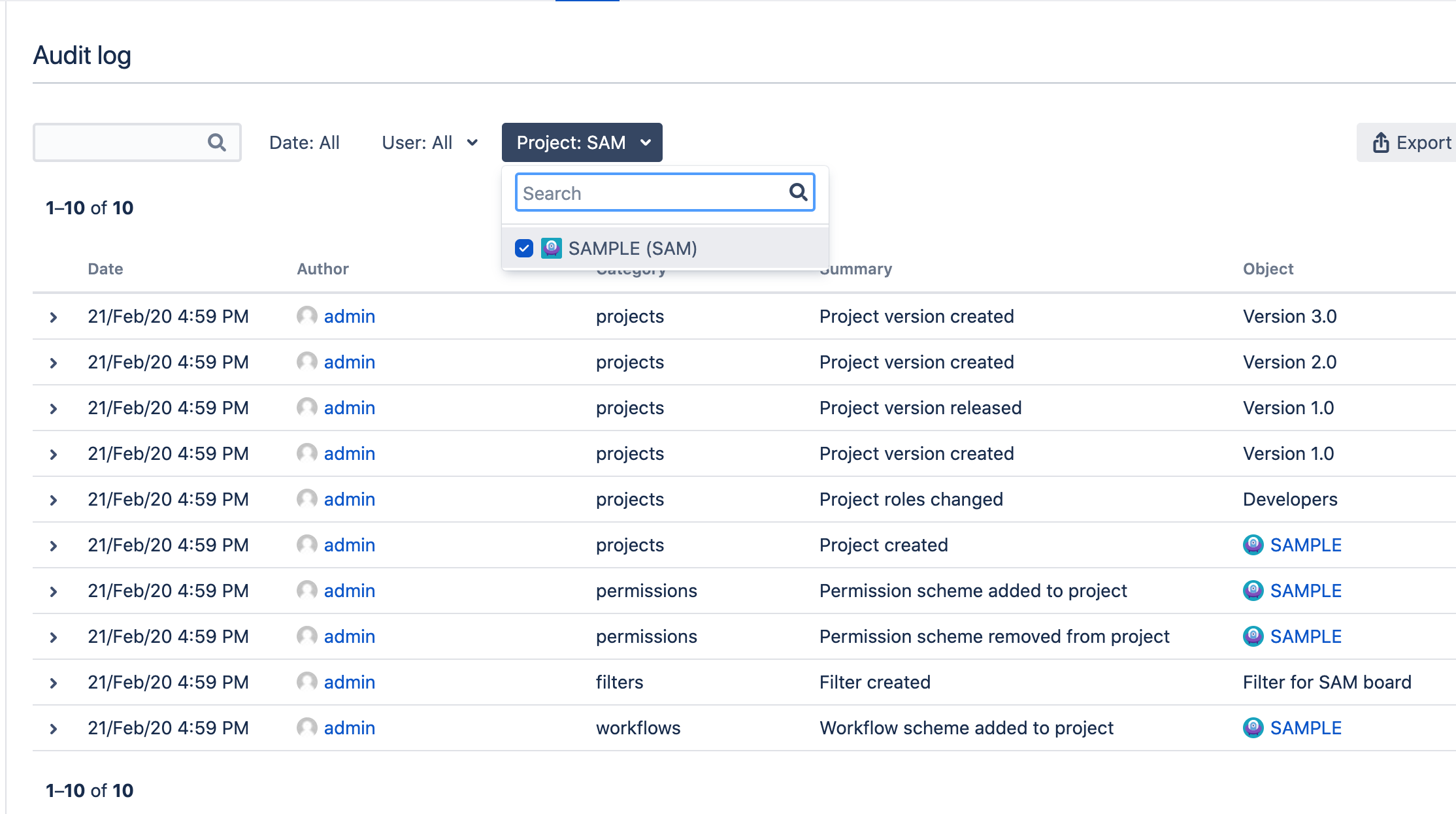 How to find the JIRA project log?