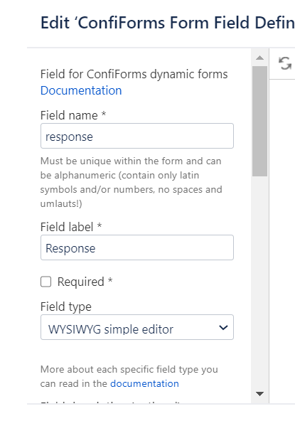 how can i append text to field in confiforms con...