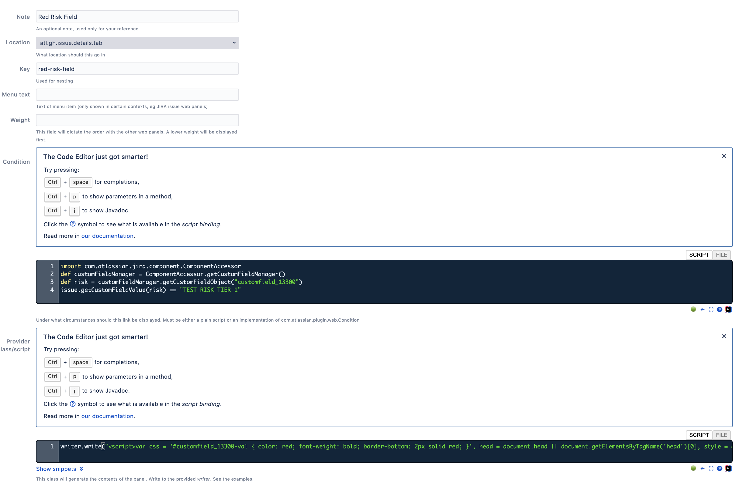 Change custom field colour with script runner frag...