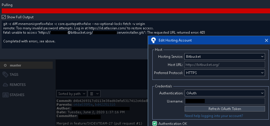 How to solve authentication issues with Sourcetree...