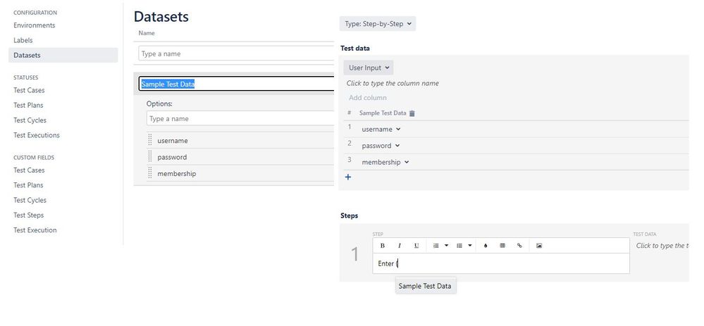 How do you use the dataset option for TM4J in Jira