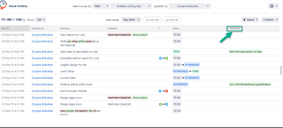 Add To A Filter The Status History Of Issues