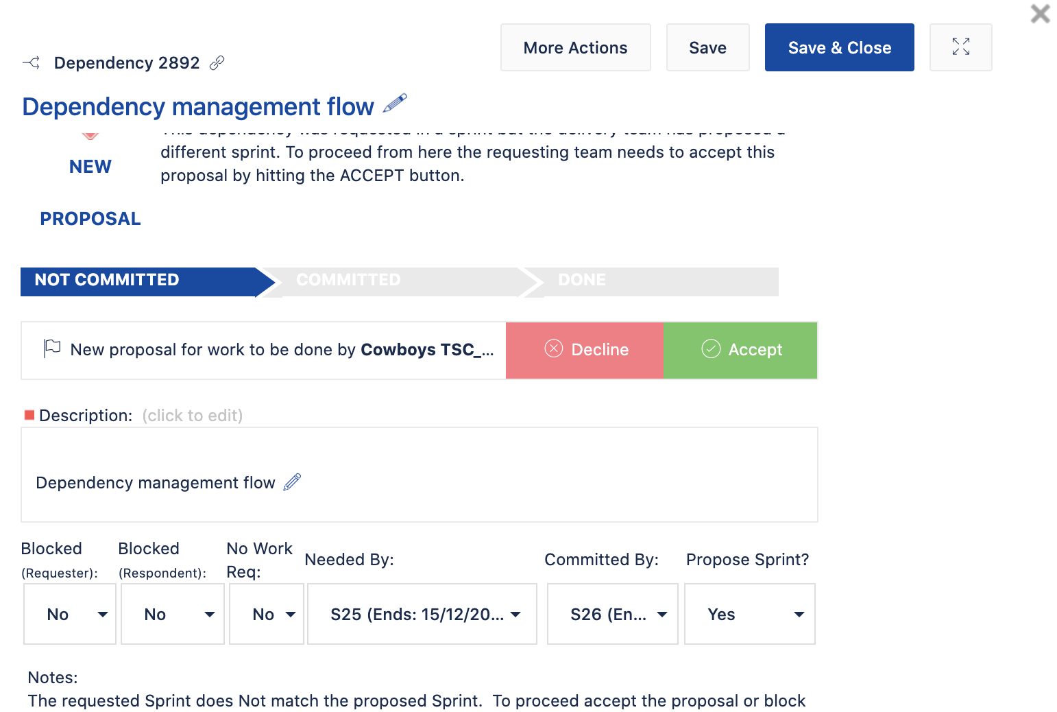 Flow of Dependency Management in Jira Align