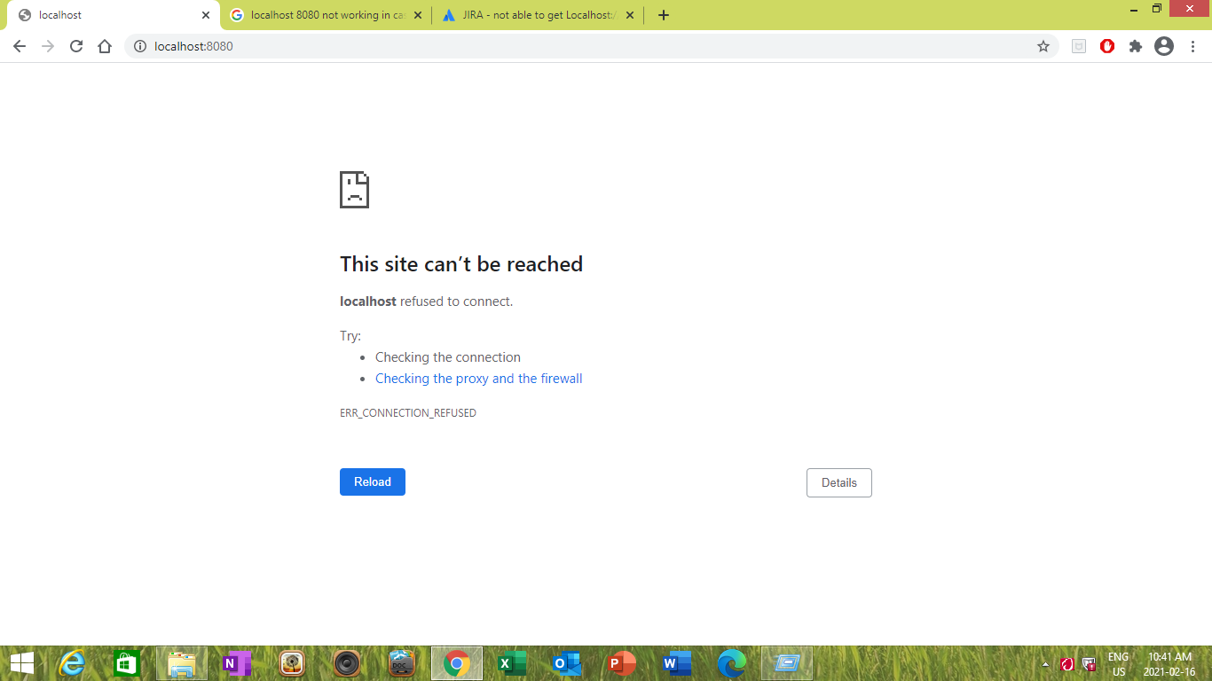 JIRA - not able to get Localhost://8080 page, gett...