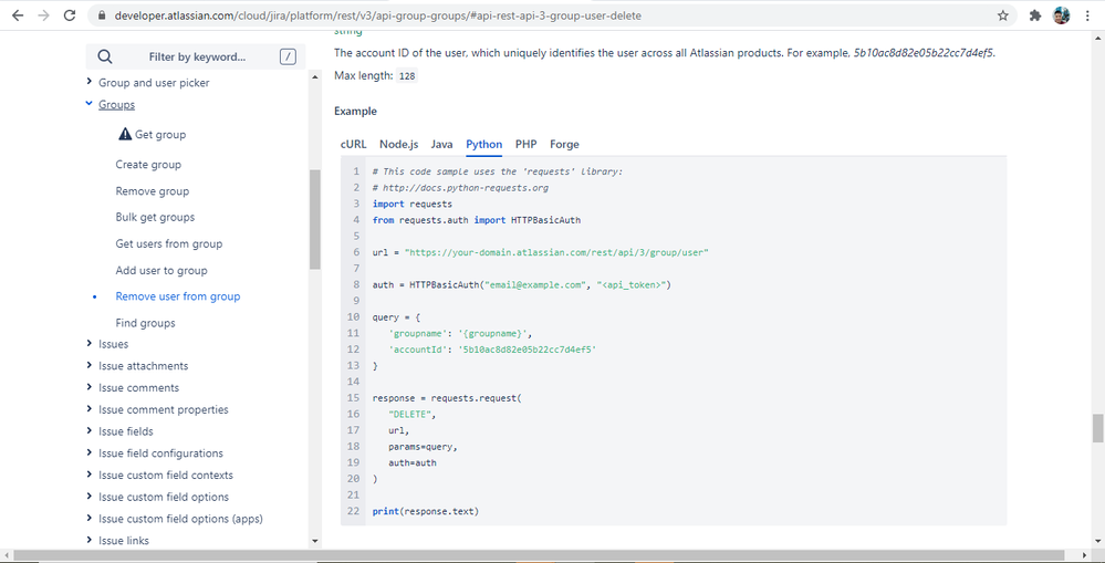 Solved: Remove a user to a specific group using Jira API.