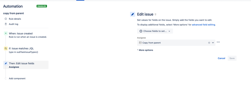 How to assign subtask to parent tasks's assignee?