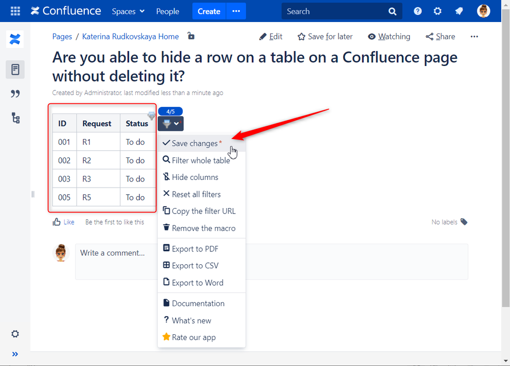 Solved: Are you able to hide a row on a table on a Conflue...