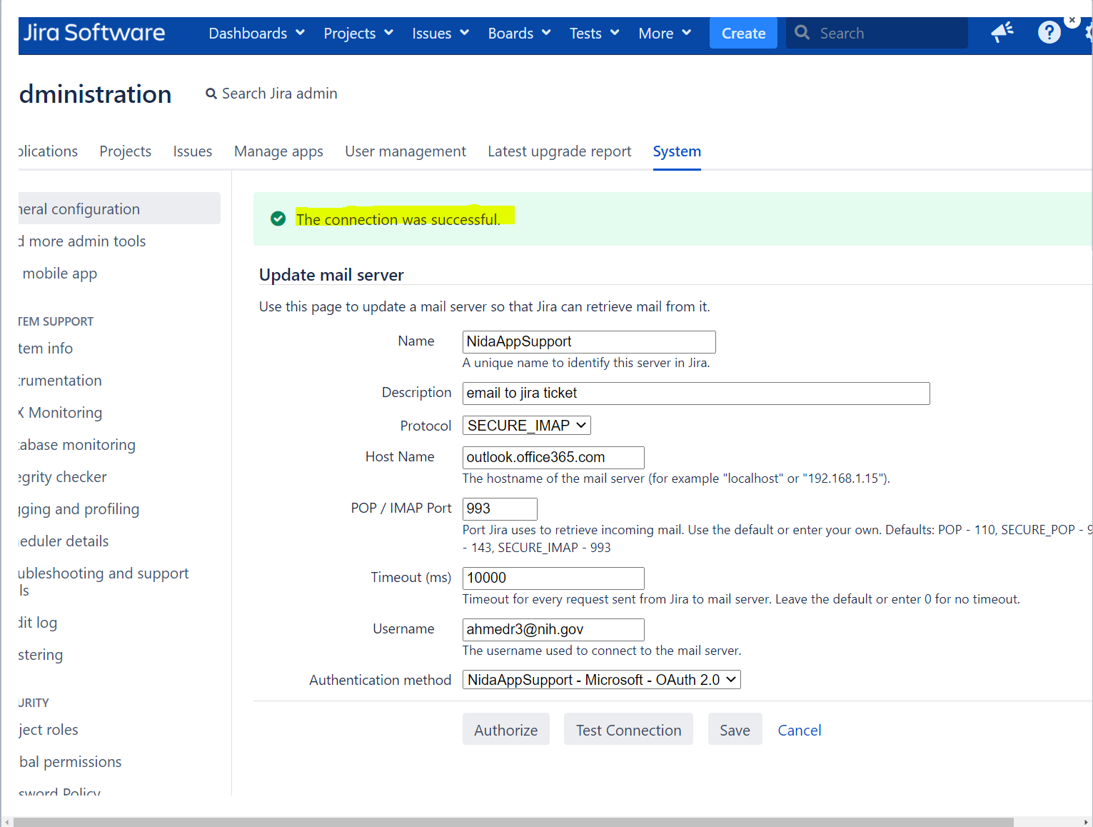 trying to configure "email to Jira Ticket", but ge...
