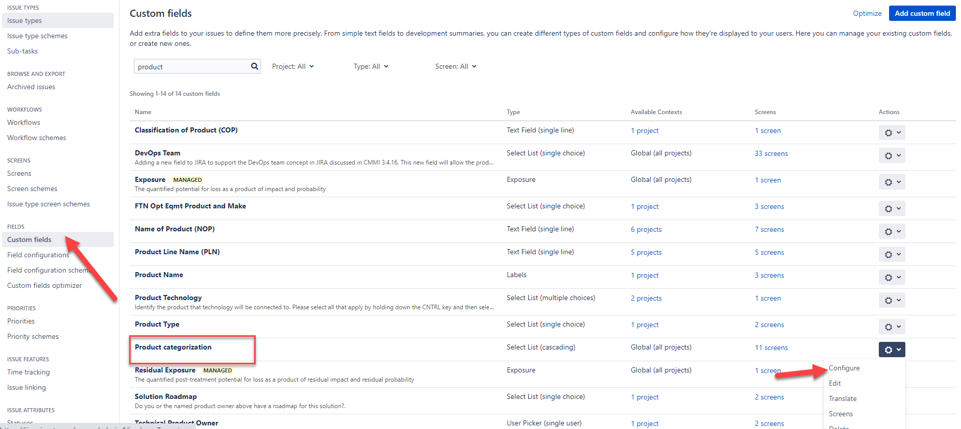 How to edit the Product/Organization categorizatio...