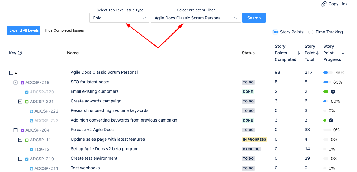 Show Issues by Hierarchy: Epic, Story, Task Query?...