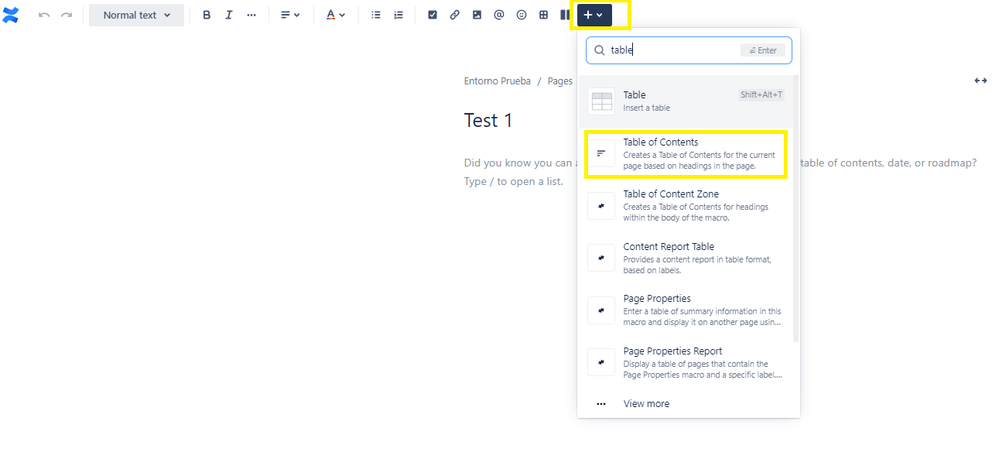 how to add table of content headings with page num...