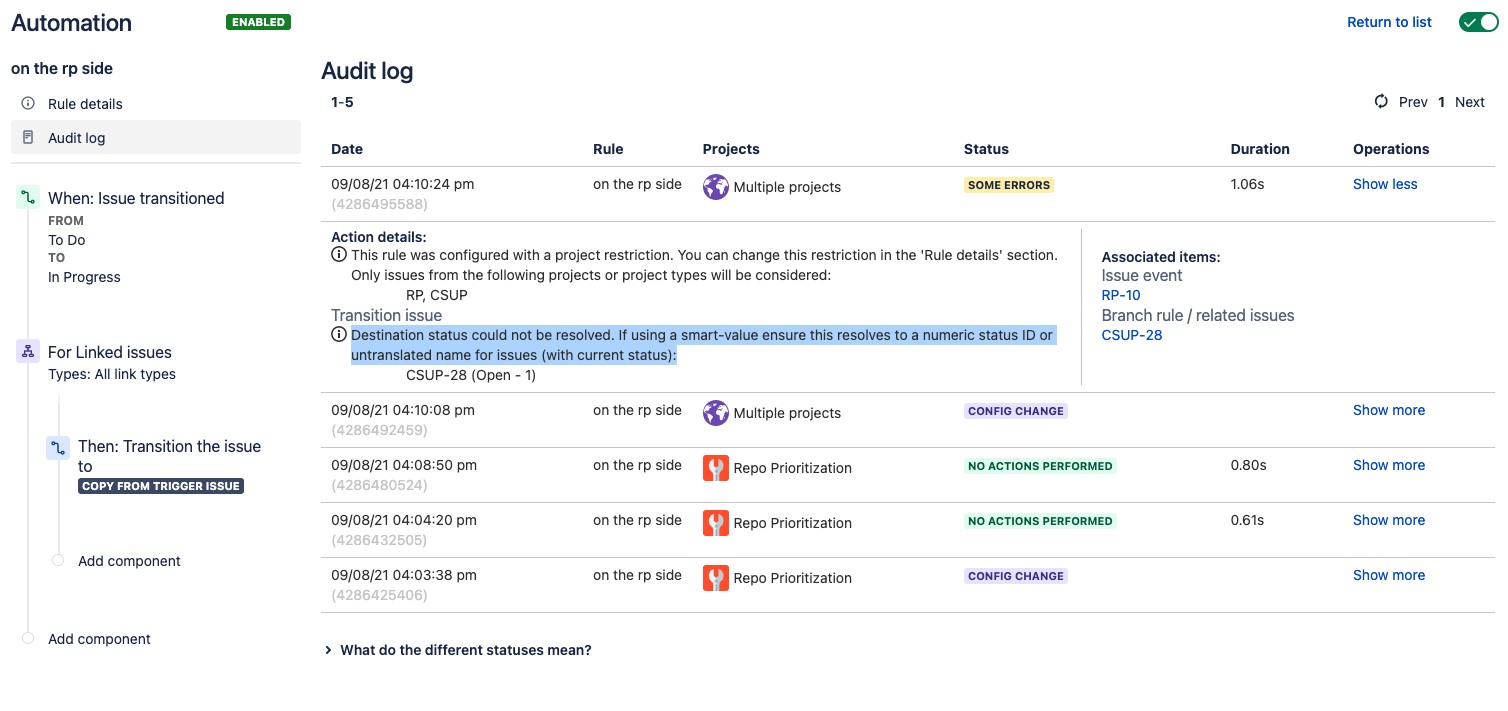 How can I automate change of status between two pr...