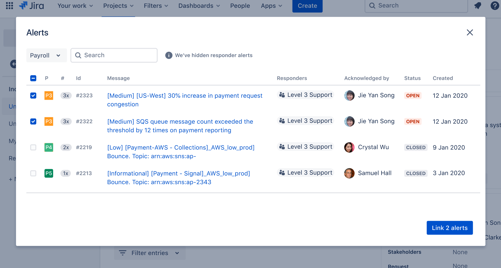 Responders and Linked Alerts in Jira Service Management