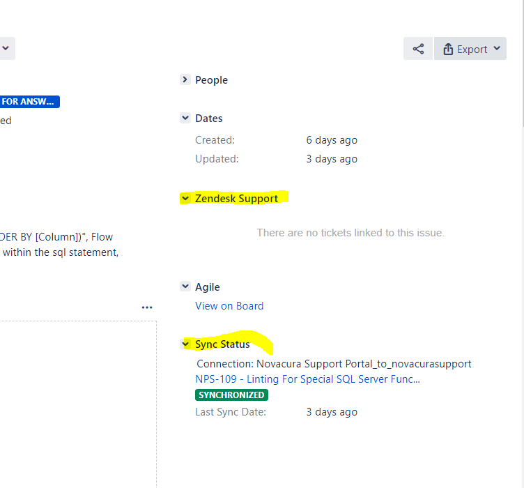 Exalate Sync Status field