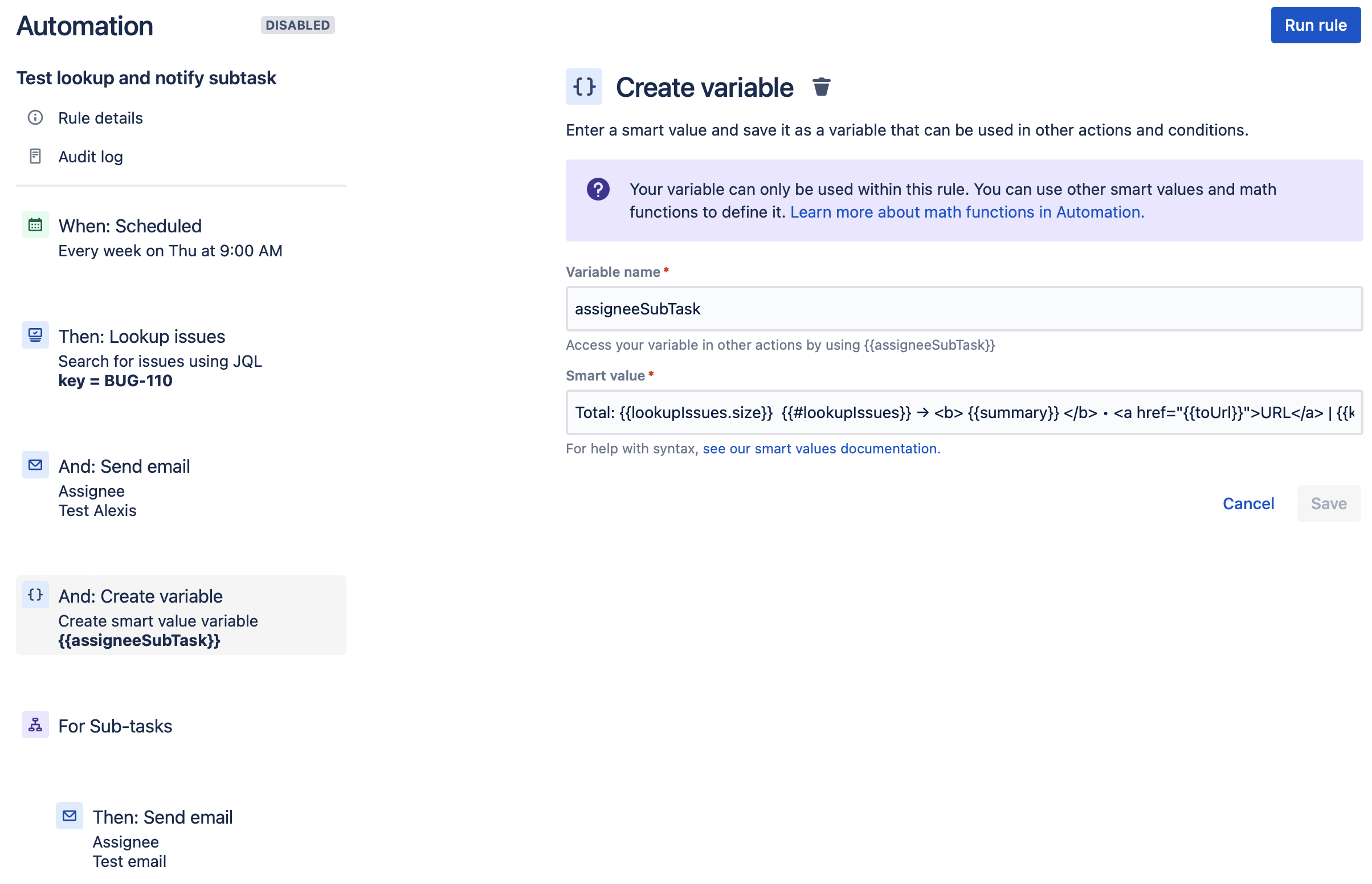 Automation Lookup Issues Get Subtask Assignee