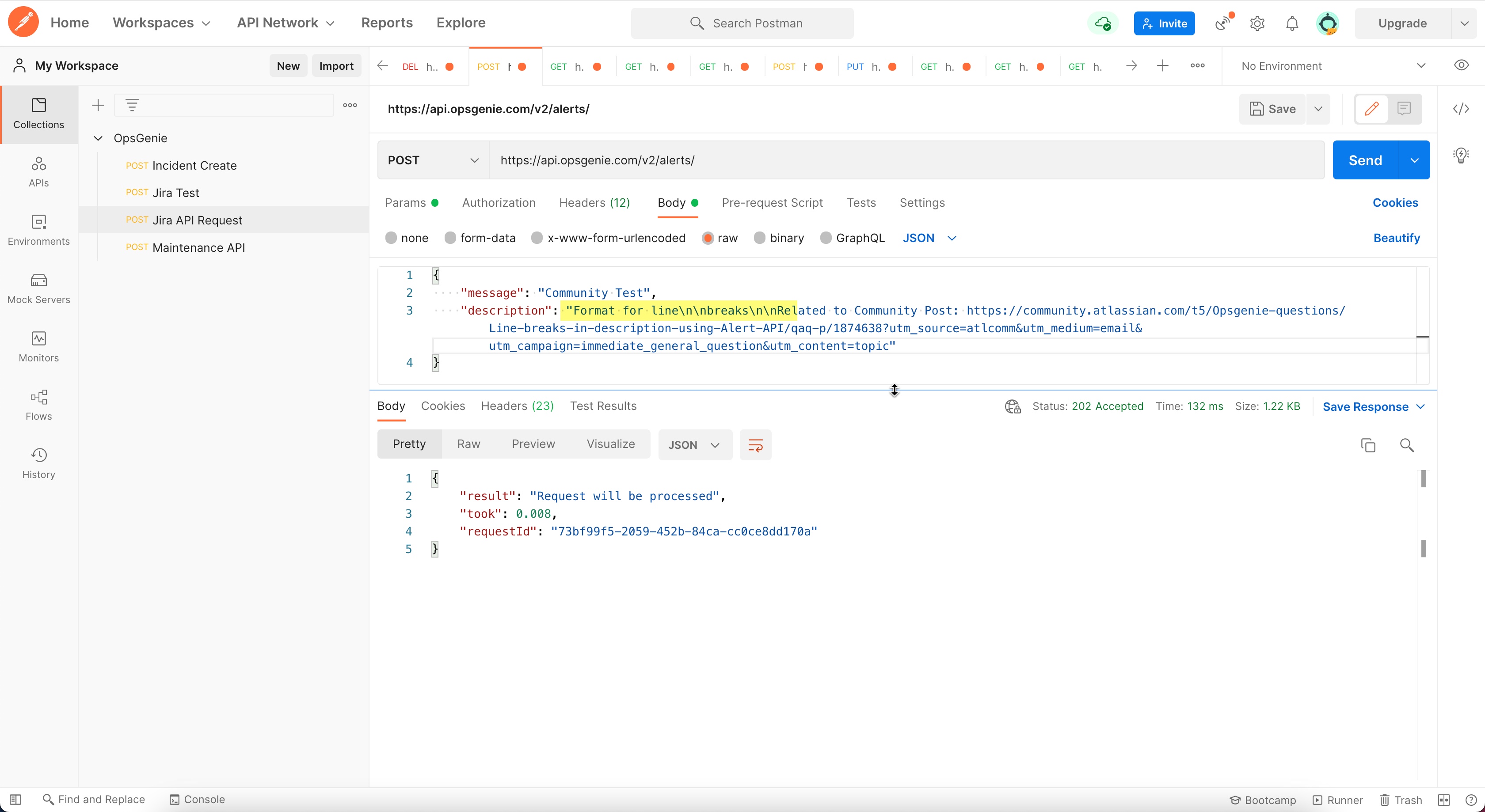 Solved: Line breaks in description using Alert API