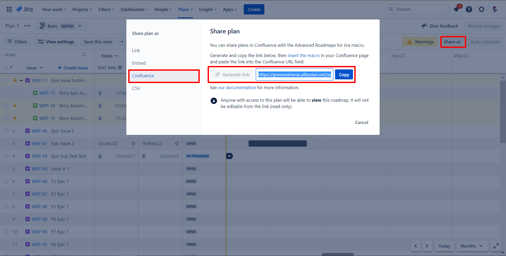 How to find Confluence sharing link in Advanced Ro...