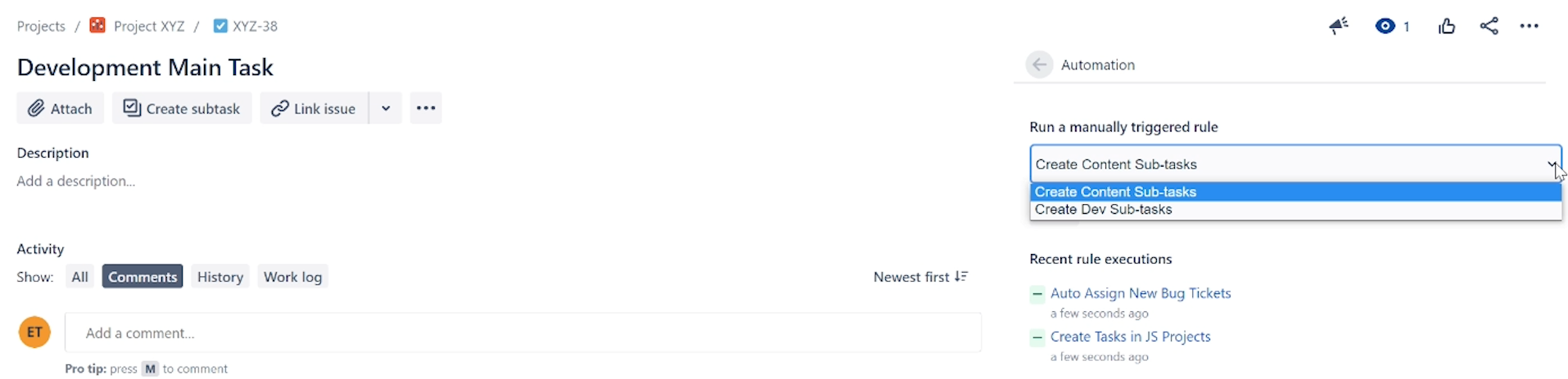 Jira Automation Create Sub Tasks With Manual Trig Atlassian Community