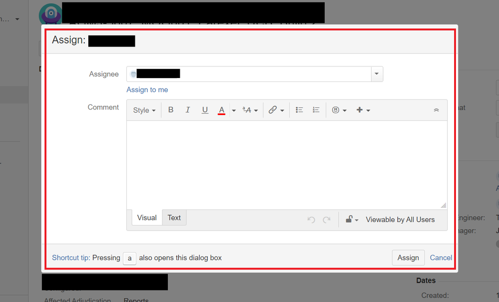 How to add issue "Assign" pop up window and its bu...
