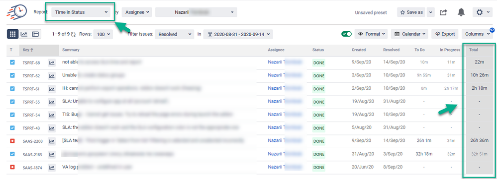 How can I extract the time spent report?