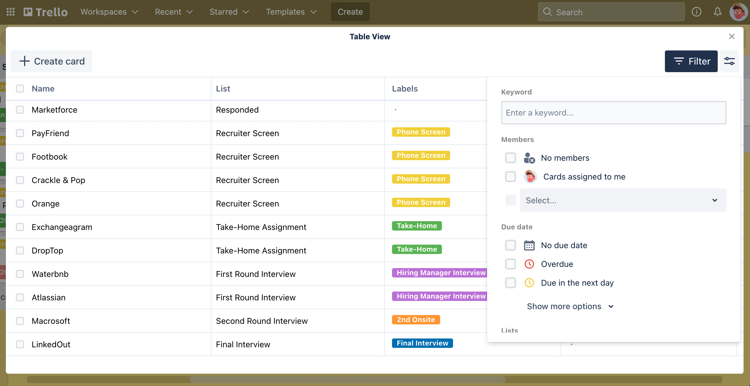Table View for Trello