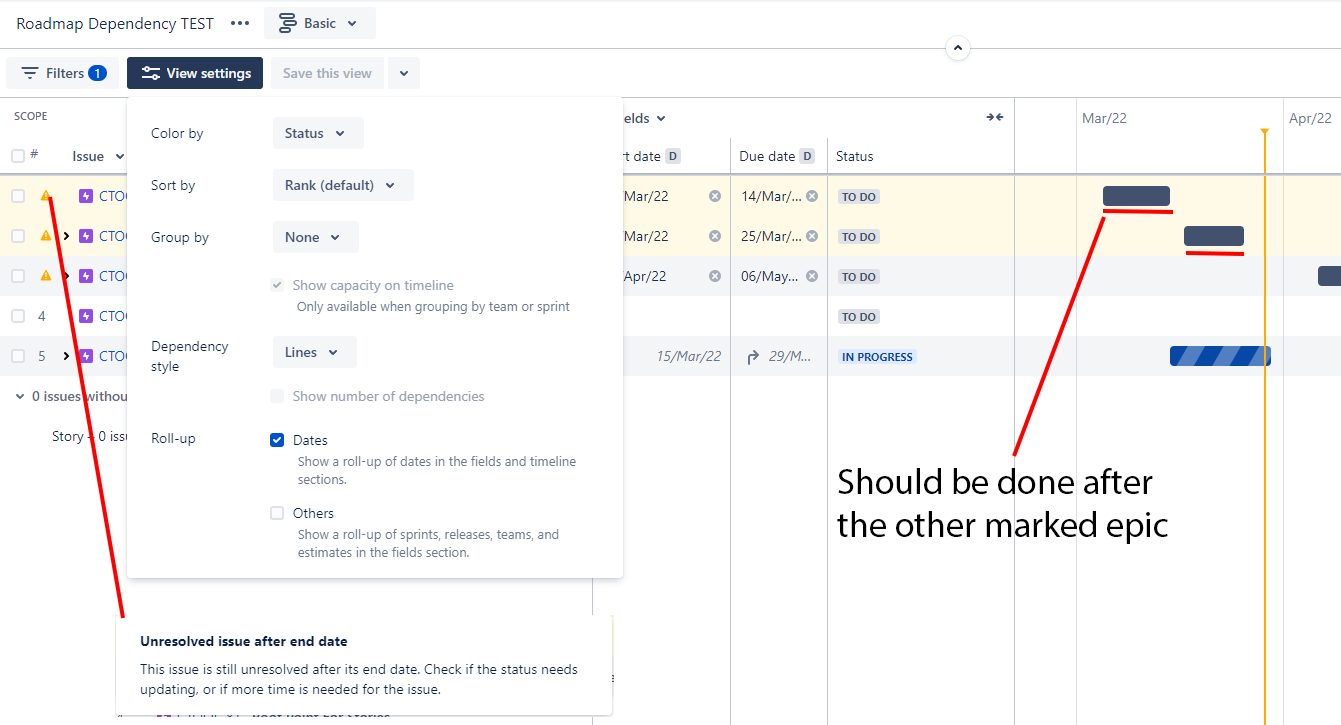 Show Dependency Lines in Advanced Roadmaps