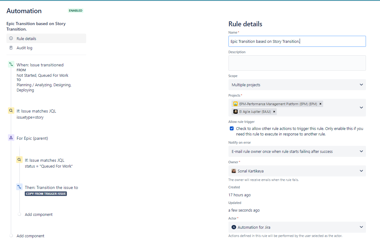 Epic status transition based on story status chang...