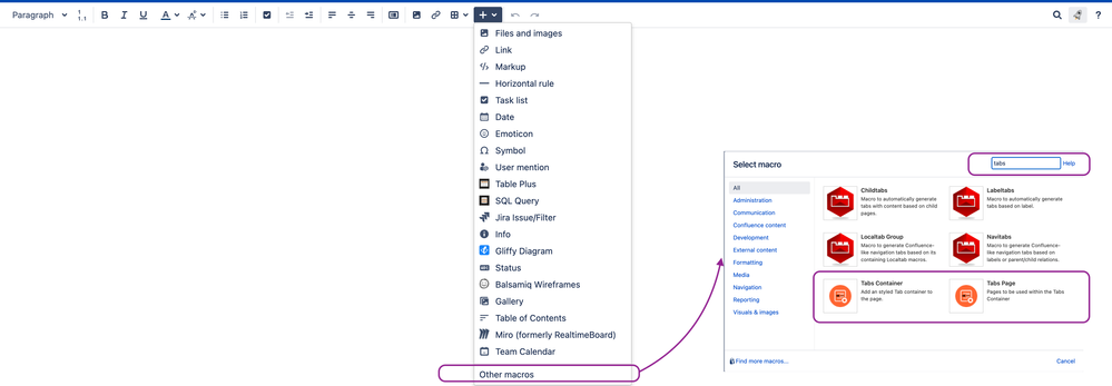 Create a page with multiple tabs