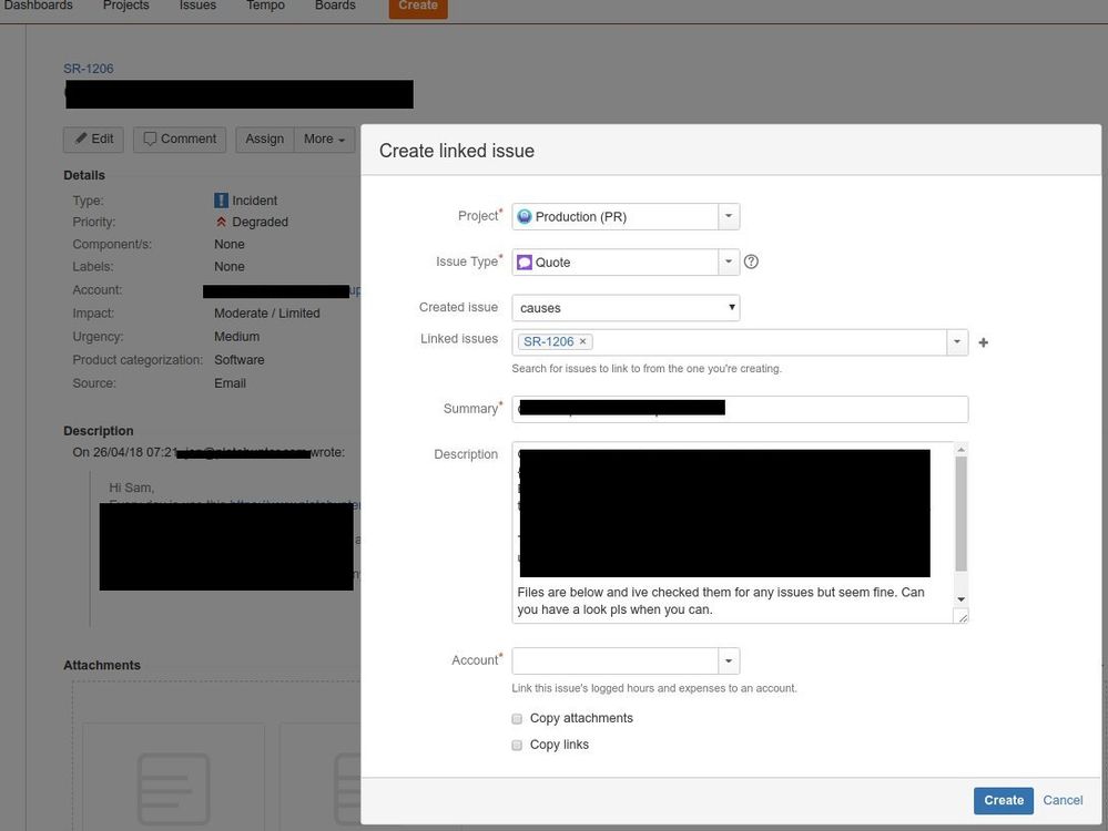Create A Linked Issue Fails As Required Fields Do