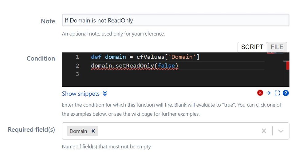 Make Field Required When It Is Not Set To Readonly