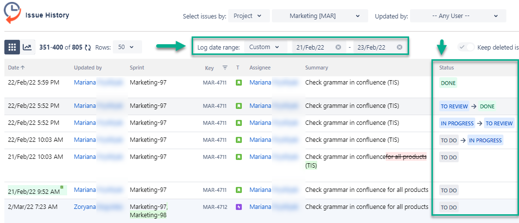 How do i find To Do stories from past date range?
