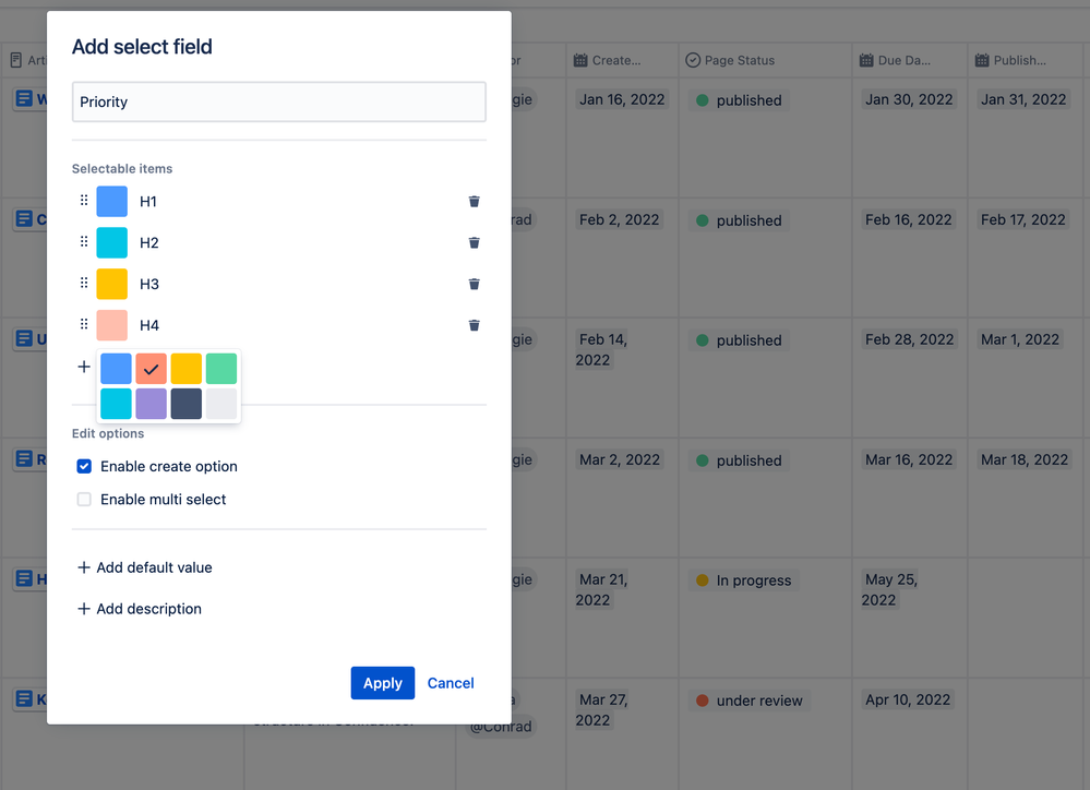 Drop down on Confluence Page