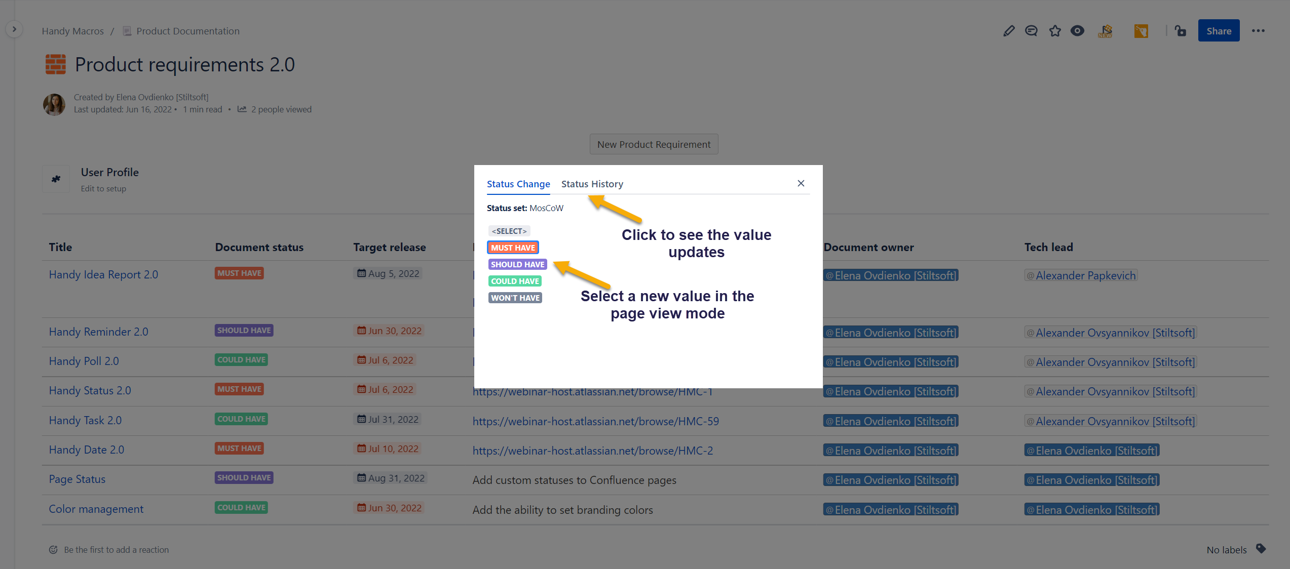 Drop down on Confluence Page