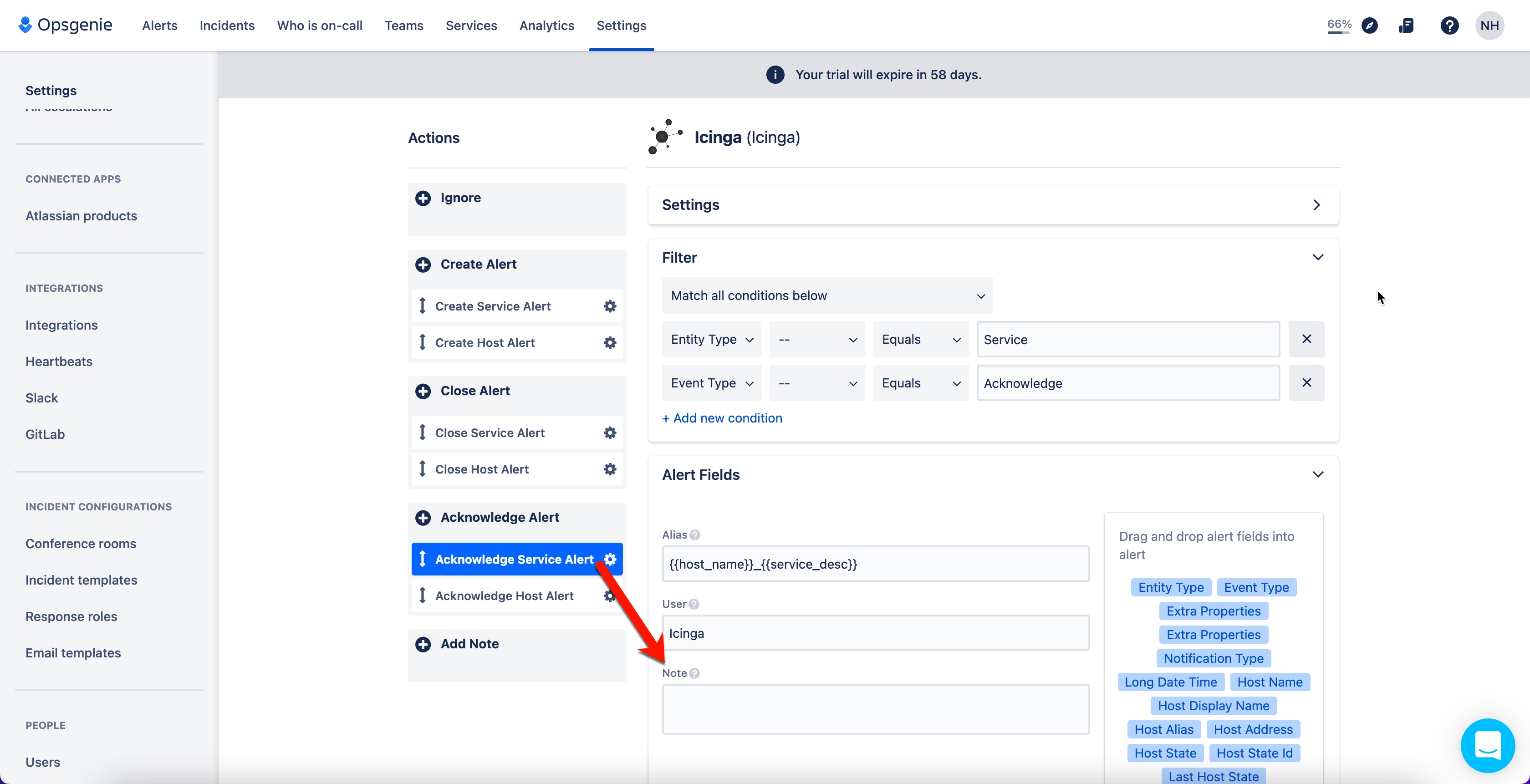 OpsGenie acknowledge for limited time