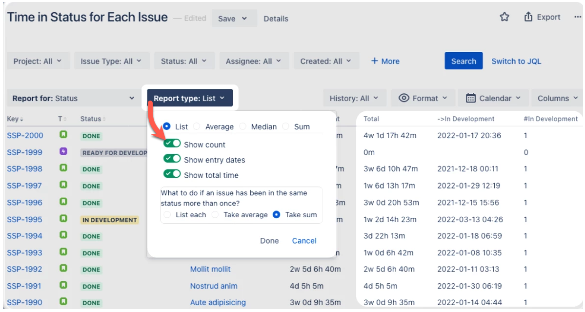 How can I query on number of times in a status?