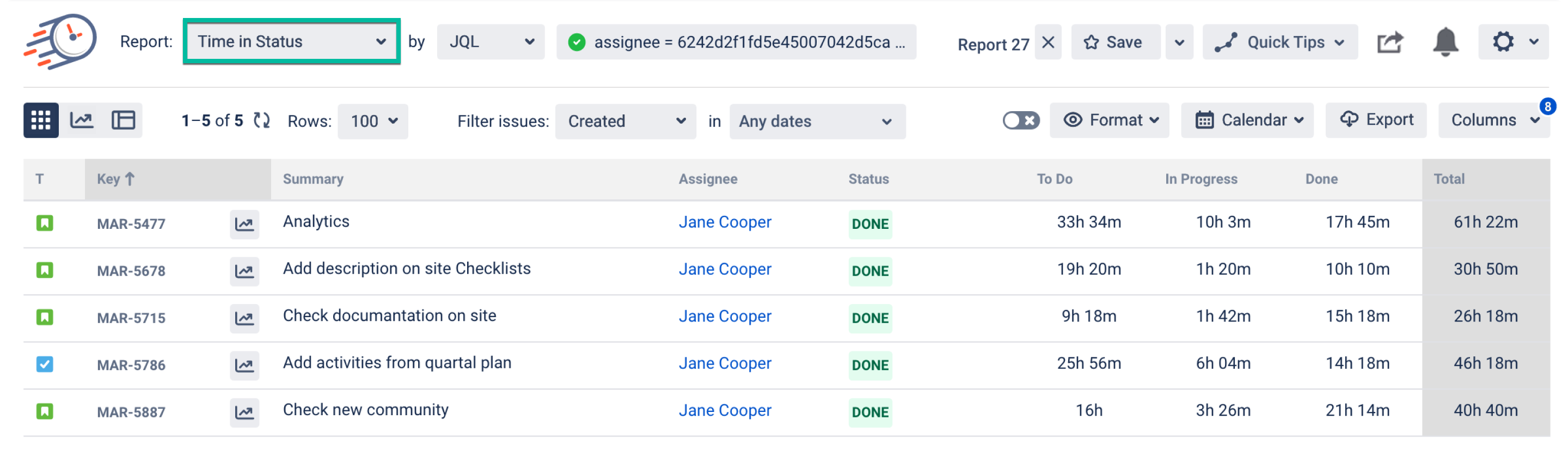 How To Get Time In Status Data On The Jira Card La Atlassian Community