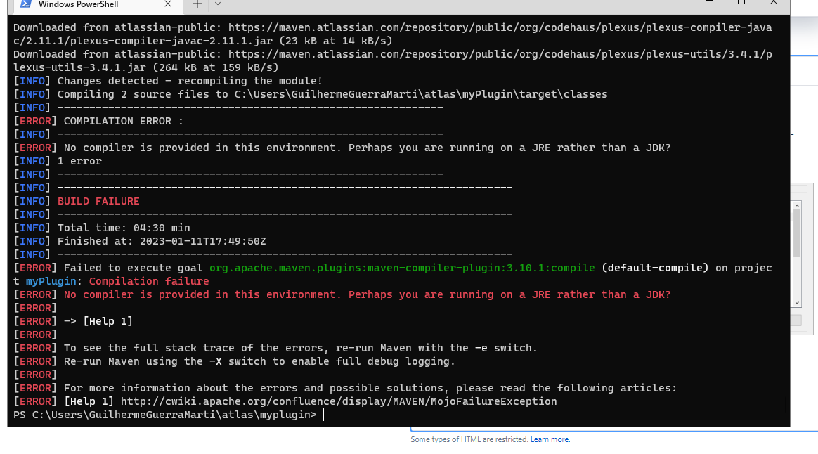 Atlas-run fails: Can't find a compiler
