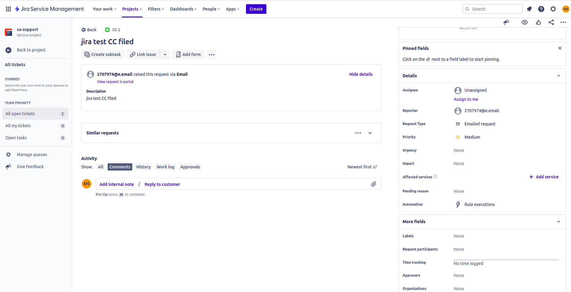 All emails from TO and CC in issue