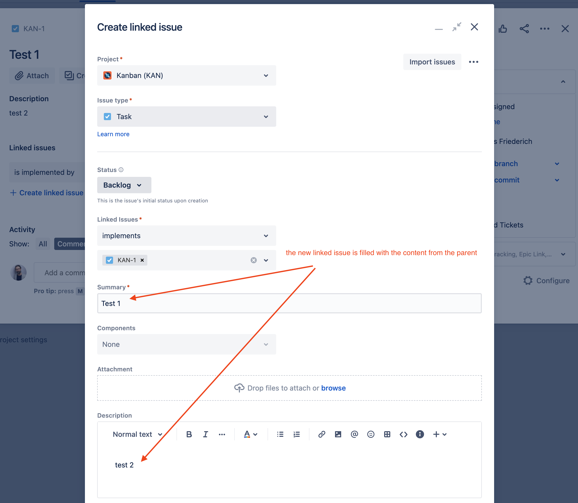Solved: Create linked issue does copy content from parent ... Solved: Create linked issue does copy content from parent ...